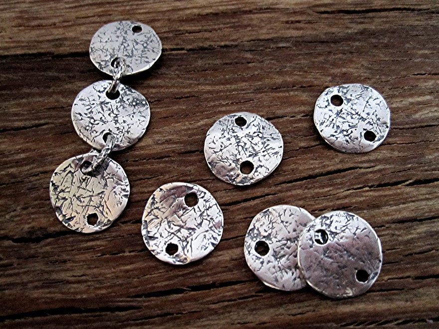 Rustic Textured Sterling Silver Small Disc Jewelry Links and Connector ...